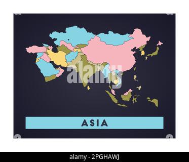 Asia map. Continent poster with regions. Old grunge texture. Shape of ...