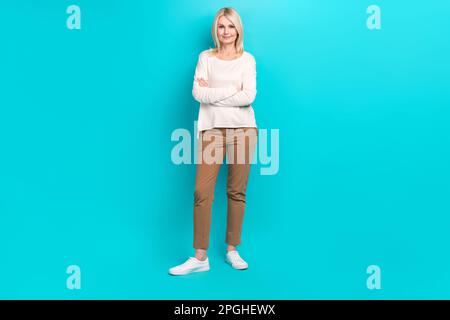 Full length photo of adorable shiny woman wear yellow pullover dancing ...