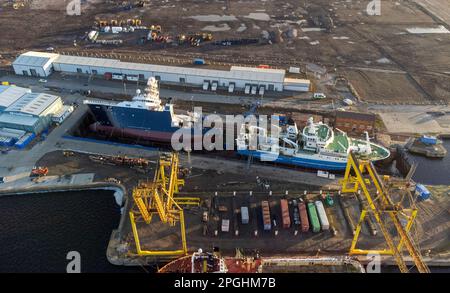 A view of the ship Petrel at Imperial Dock in Leith, Edinburgh, which ...