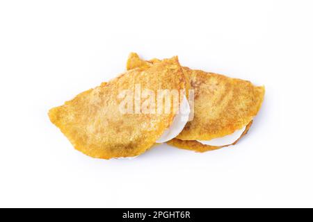 Traditional Venezuelan beef cachapa isolated on white background Stock ...