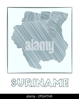 Suriname outline map with the handwritten country name. Continuous line ...
