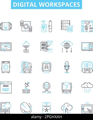 Digital workspaces vector line icons set. Digital, Workspaces, Virtual, Collaborative, Cloud ...