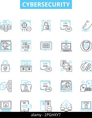 Cybersecurity vector line icons set. Cybersecurity, Cyberdefense, Cyberattack, Network Security ...
