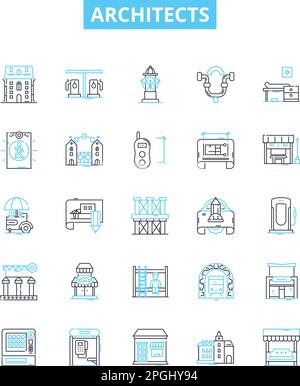Architects vector line icons set. Design, Creativity, Vision, Blueprint ...