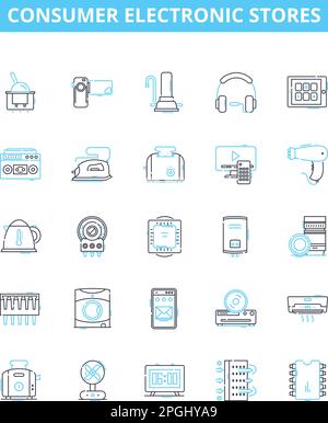 Consumer electronic stores vector line icons set. Electronics, Consumer ...