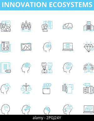 Innovation ecosystems vector line icons set. Ecosystem, Innovation, Network, Change, Creativity ...