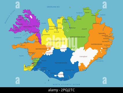 Colorful Iceland political map with clearly labeled, separated layers ...