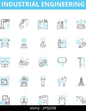 Facility management technology line icons collection. Automation, Integration, Optimization ...