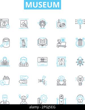 Displaying line icons collection. Showcase, Exhibit, Present ...