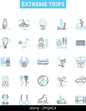 Extreme trips vector line icons set. Adventures, Thrills, Extremities ...