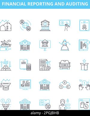 Financial reporting and auditing vector line icons set. Auditing ...