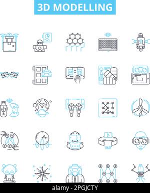 3d modelling vector line icons set. 3D, Modelling, Modeling, CAD, Design, Rendering, Simulation ...