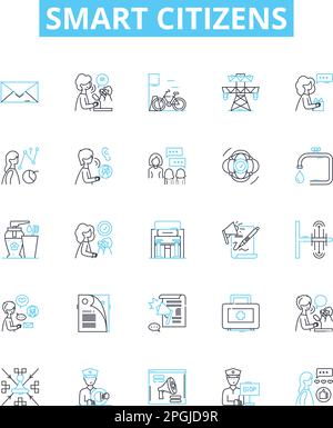 Smart citizens vector line icons set. Smart, Citizens, Intelligent ...