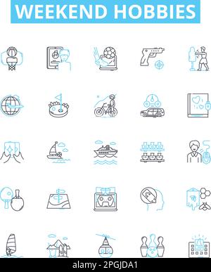 Weekend hobbies vector line icons set. Gardening, Hiking, Fishing ...