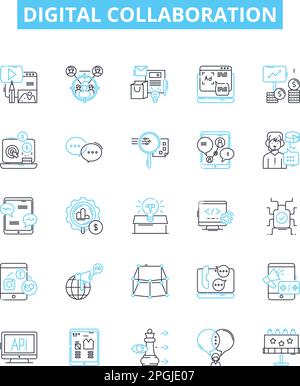 Digital collaboration vector line icons set. Digital, collaboration ...