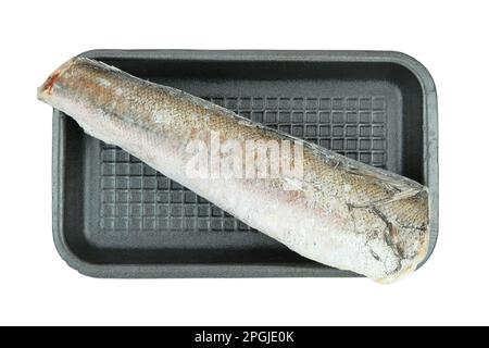 Uncooked frozen hake. Hake hubbsi without the heads and tails on a ...