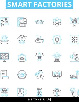Smart factories vector line icons set. Smart, Factories, Industry, Automation, Internet ...