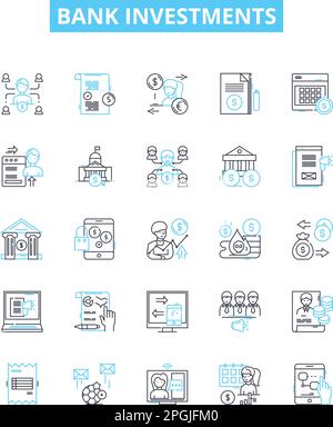 Bank investments vector line icons set. Savings, Stocks, Bonds, Mutual ...