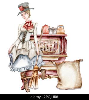 Hand-drawn watercolor kitchen composition with condiments. Turmeric ...