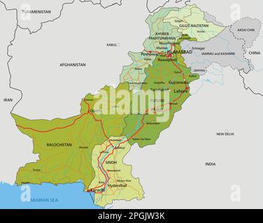 Pakistan - Highly detailed editable political map with labeling Stock ...