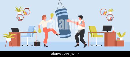 Employees boxing in office interior isolated vector illustration ...