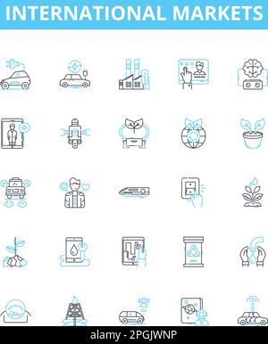 International markets vector line icons set. Global, Overseas, Markets ...