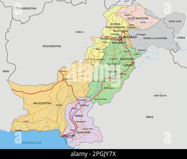 Pakistan - Highly detailed editable political map with labeling Stock ...