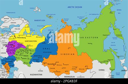Colorful Russia political map with clearly labeled, separated layers ...