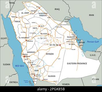 High detailed Saudi Arabia road map with labeling Stock Vector Image ...