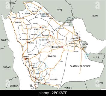 High detailed Saudi Arabia road map with labeling Stock Vector Image ...