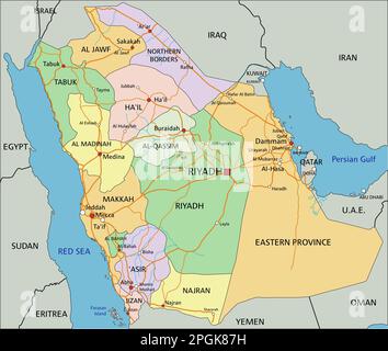 Saudi Arabia - Highly detailed editable political map with labeling ...