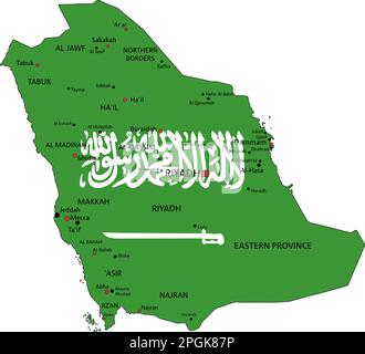 Saudi Arabia highly detailed political map with national flag isolated ...