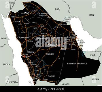 High detailed Saudi Arabia road map with labeling Stock Vector Image ...