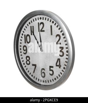 Clock showing five minutes until midnight on white background. New Year ...