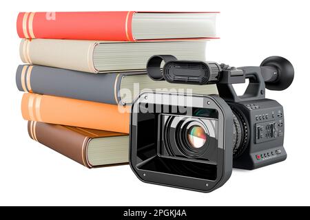Digital camera with books, 3D rendering isolated on white background ...