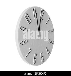 Clock showing five minutes until midnight on white background. New Year ...