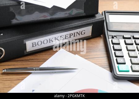 Bookkeeper's workplace with folders and documents on table Stock Photo ...