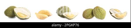 Set with ripe durians on white background. Banner design Stock Photo ...