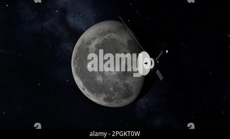 Space probe flying near the moon. 3D render Stock Photo - Alamy