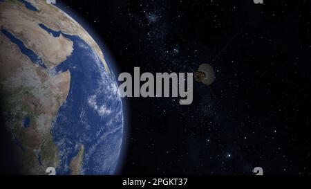 Space probe flying near Earth. Space exploration Stock Photo - Alamy