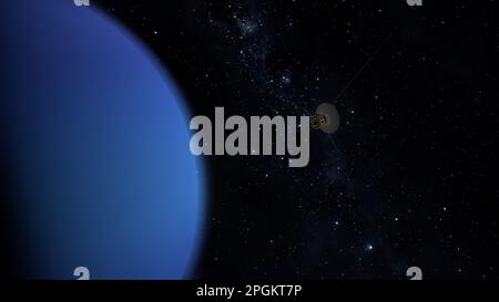Space probe flying near Neptune. Space exploration. , Space probe ...