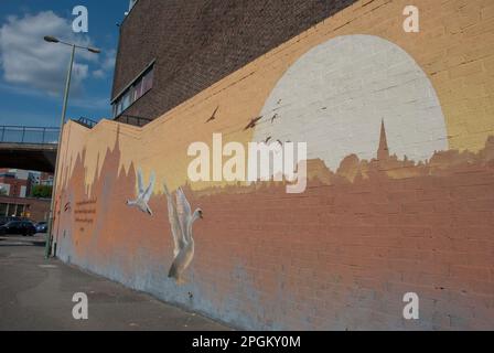 The 'My Town, My World' mural on the Wyvern Theatre steps, Regent Place ...