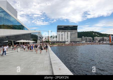 Norway, Oslo, Operastranda is a 100-metre-long beach in Oslo's city ...