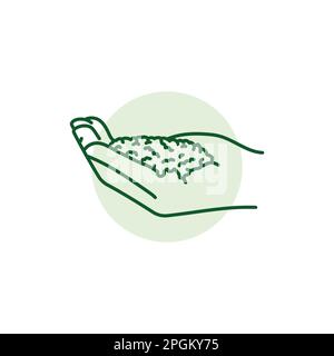 Hand holding polymer granules black line icon. Ecology pollution ...