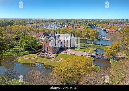 Aerial from the city Medemblik with the Radboud castle in the ...