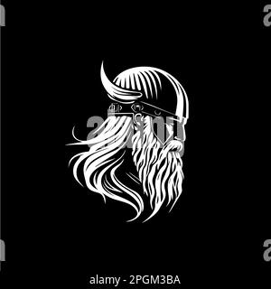 Nordic man head in helmet with horns emblem, Viking logo template ...