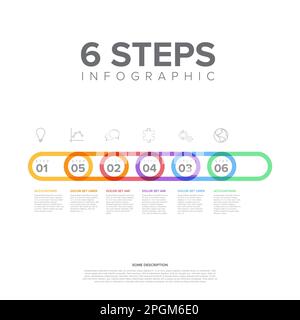 Six vector rounded horizontal progress steps template with numbers ...
