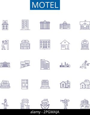 Motel line icons signs set. Design collection of Lodging, Inn, Stopover ...
