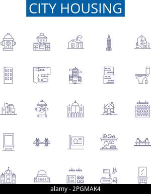 City housing line icons signs set. Design collection of Urban ...