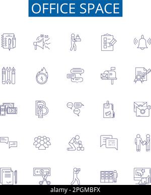 Office space line icons, signs set. Cubicle, Desk, Chair, Computer ...